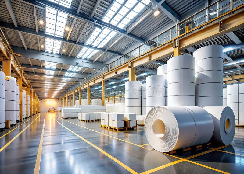 Modern White Roll Warehouse Efficient Industrial Packaging and ...
