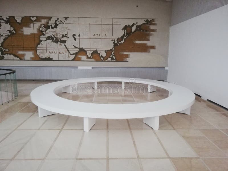 Modern White Round Bench with Map Behind Stock Image - Image of home ...