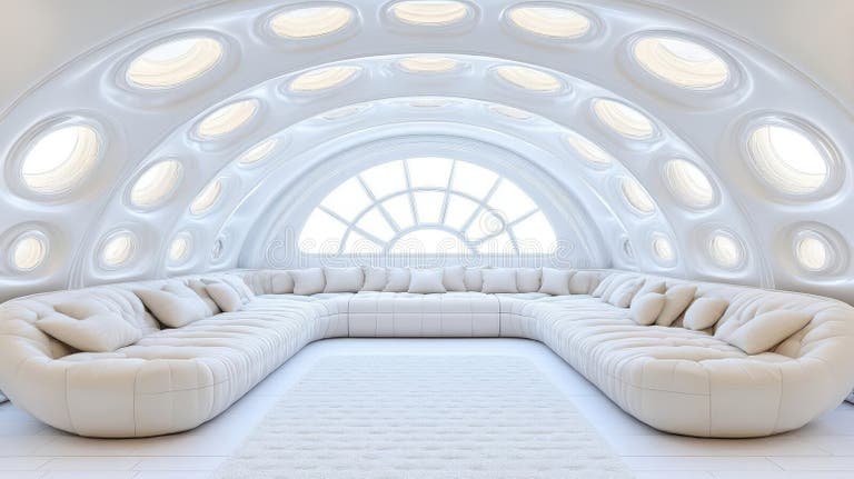 Modern White Sectional Sofa in Futuristic Room Stock Image - Image of ...