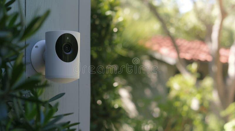 Modern White Security Camera Mounted on an Exterior Wall, Partially ...