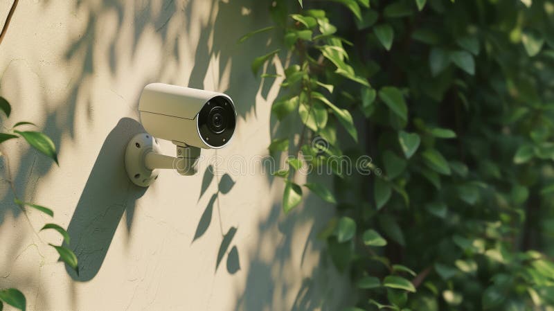 Modern White Security Camera Mounted on an Exterior Wall, Partially ...