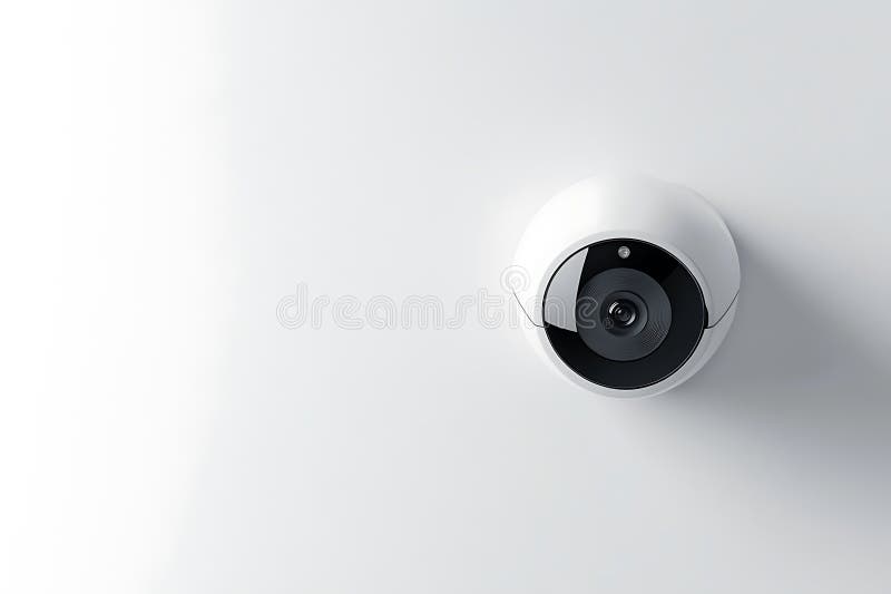Modern White Security Camera on White Wall - Home Surveillance System ...