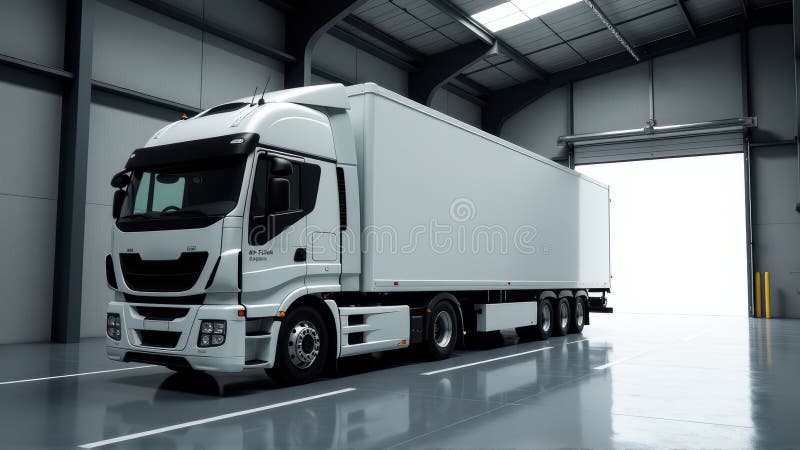Modern White Semi Truck in Warehouse Loading Dock Stock Illustration ...