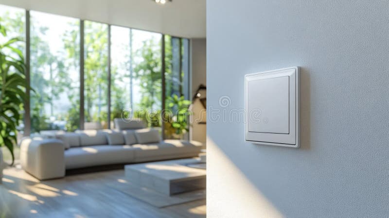 Modern White Smart Home Wall Switch in Minimalist Living Room Stock ...