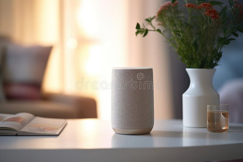 A Modern White Smart Speaker on a Table, Perfect for Technology ...
