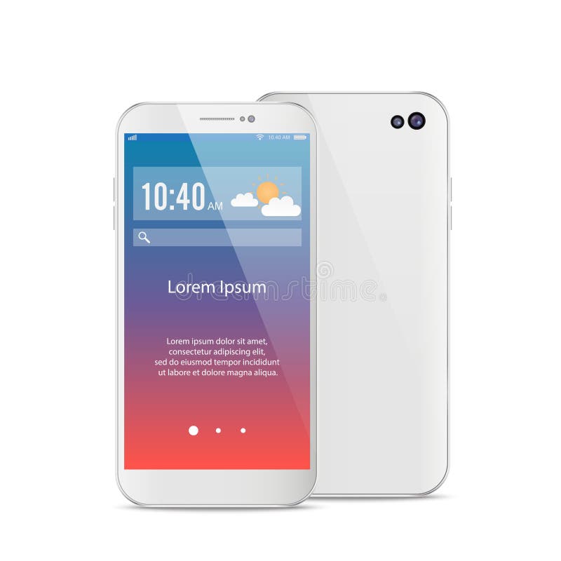 Modern White Smartphone Isolated. Front and Back of Vector Smartphone ...