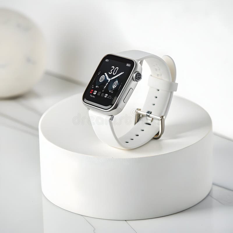 White Smartwatch with Podium Isolated on White Background Stock ...