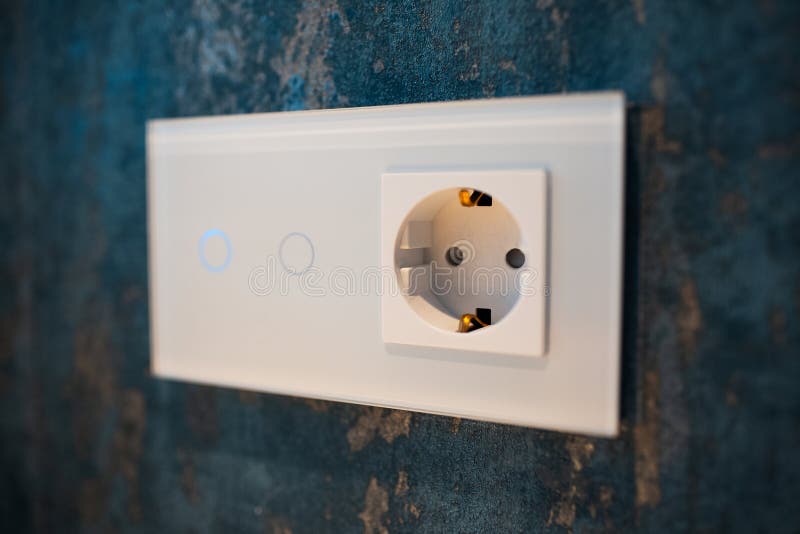 Modern White Socket with Touch Light Switch Stock Photo - Image of plug ...
