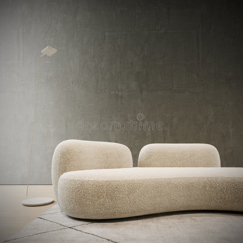 Modern White Sofa with Empty Concrete Wall Background. Contemporary ...