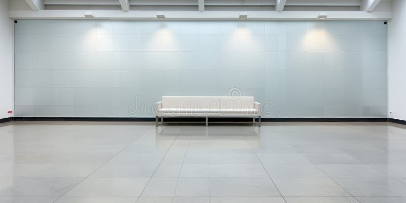 Modern White Sofa in a Spacious, Empty Showroom with a Large White Wall ...