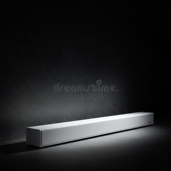 A Modern White Soundbar is Placed Against a Dark Textured Background ...