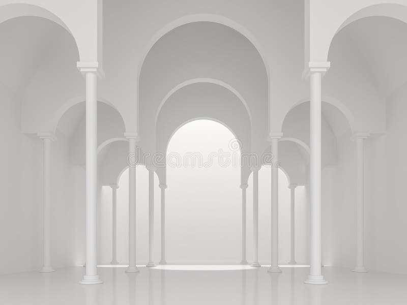 Modern White Space Interior with Arch Shape 3d Render Stock ...