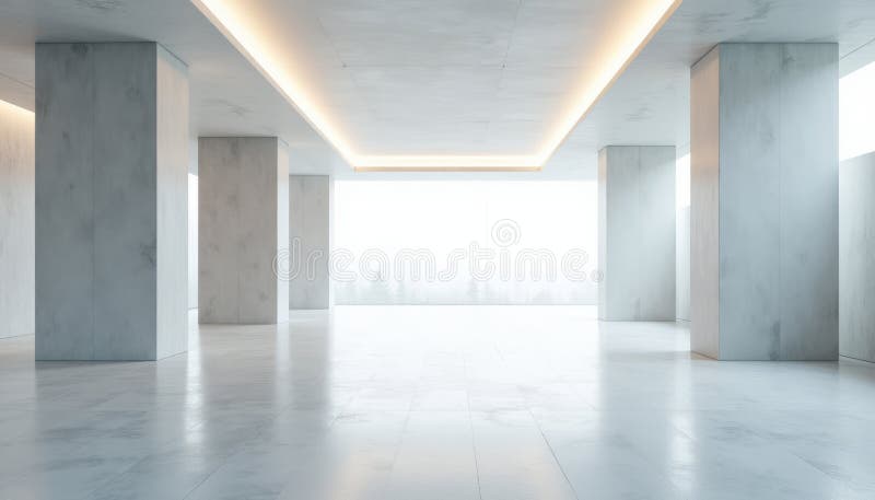 Modern White Space Symmetrical Columns Lining a Bright Reflective ...