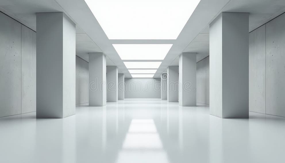 Modern White Space Symmetrical Columns Lining a Bright Reflective ...