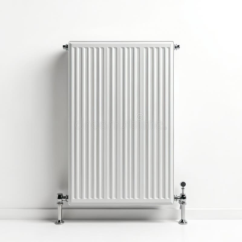 Modern White Steel Panel Radiator with Chrome Valves, Mounted on White ...