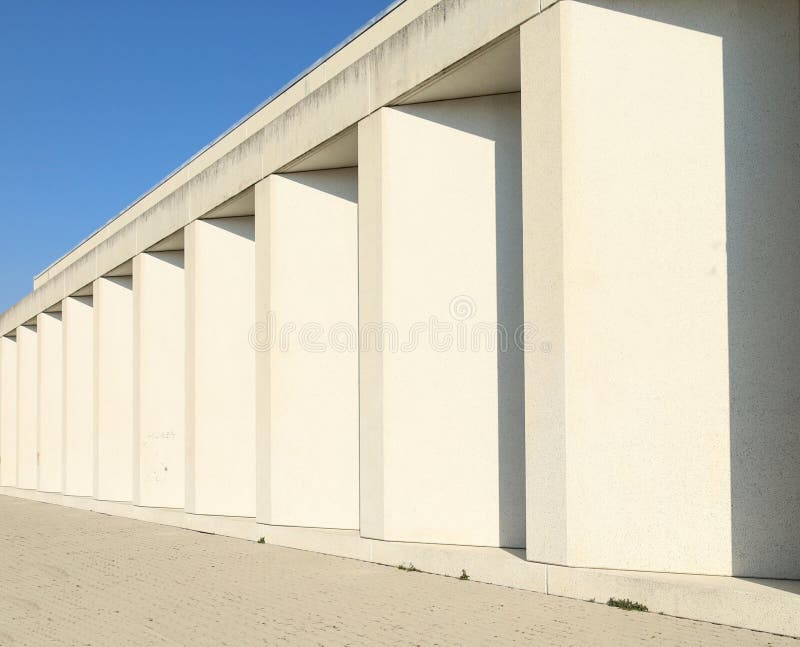 Modern White Stone Colonnade with Tiled Pavement in Front. Stock Image ...