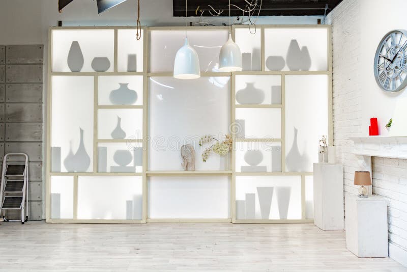 Modern White Studio. with a Light Stand in the Middle, with a Special ...