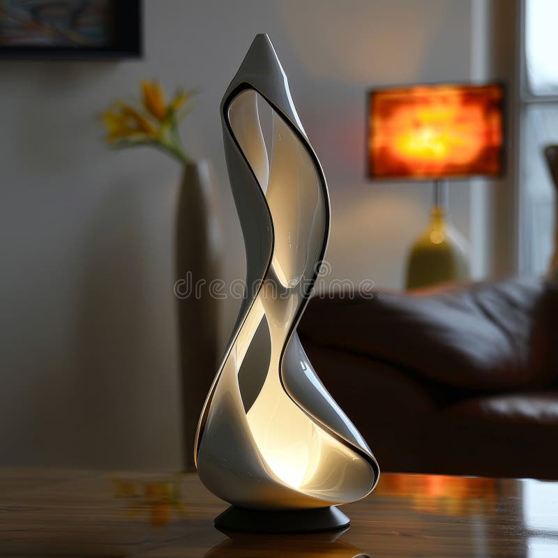 Modern White Table Lamp with Abstract Design in a Home Setting Stock ...