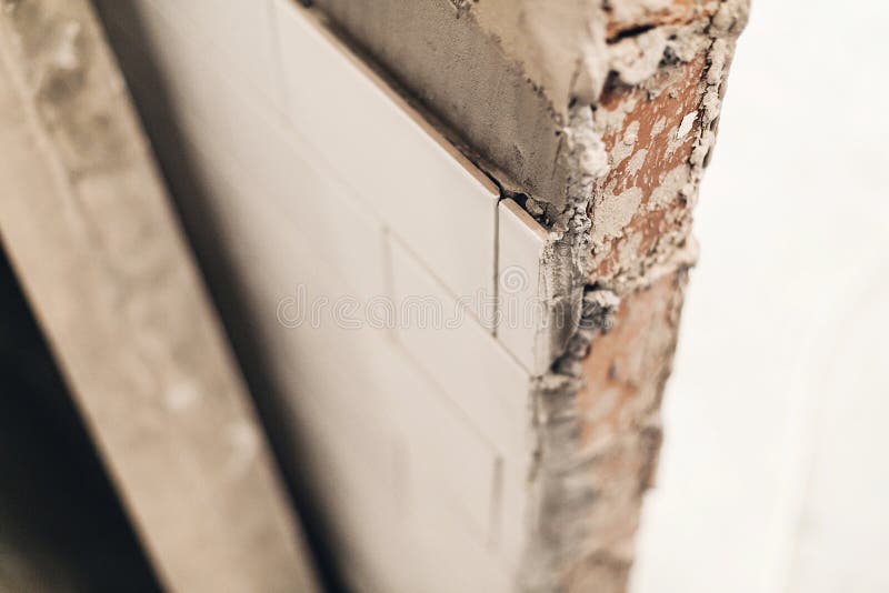 Modern White Tiles On Wall Renovation Concept Ceramic Tiles Stock
