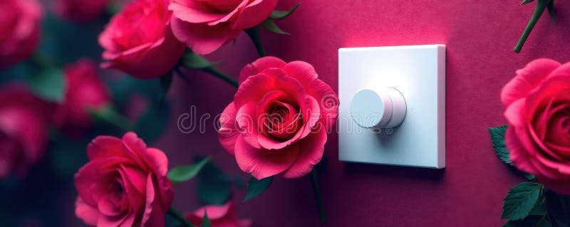 Modern White Toggle Switch Against Bold Rose Wallpaper, Blossom ...