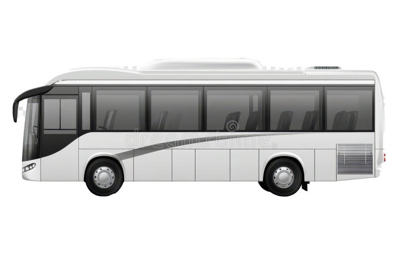 Modern White Tour Bus with Large Windows Isolated on Transparent ...
