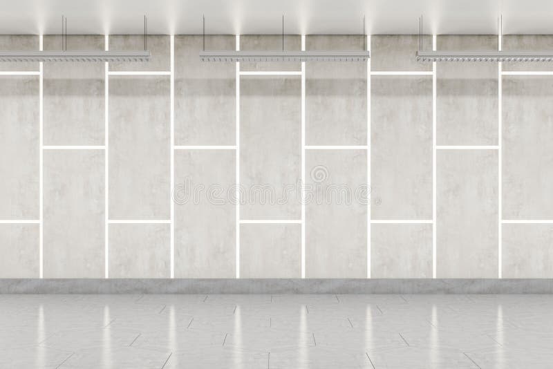 Modern White Underground Wall with Illuminated Lines. Gallery and ...