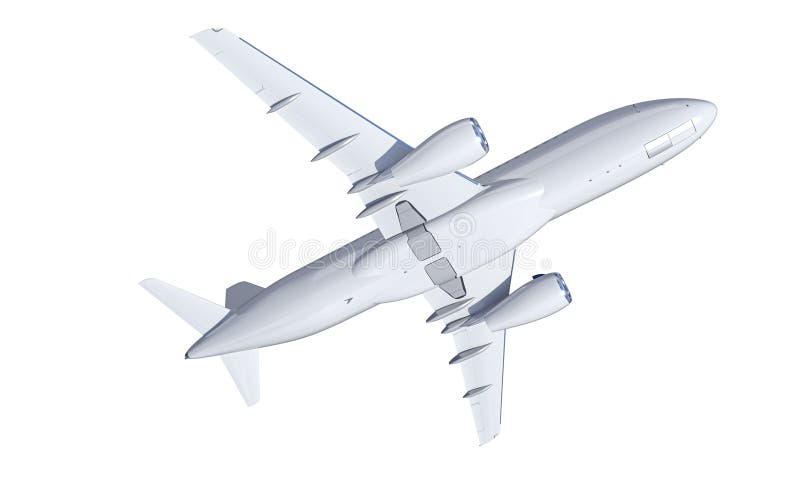 Modern White Unmarked Passenger Airplane Flying, Bottom View on ...