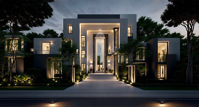 A Modern White Villa with Large Windows and Spacious Rooms Created with ...