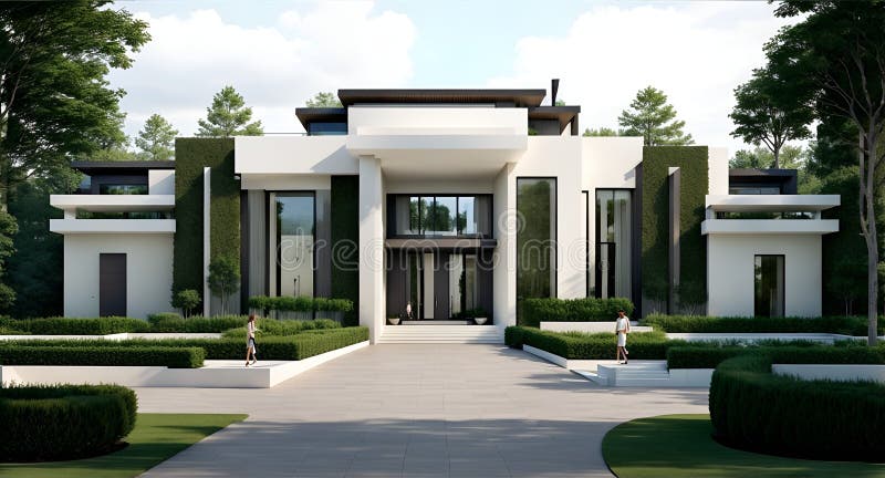 A Modern White Villa with Numerous Windows Created with Generative AI ...