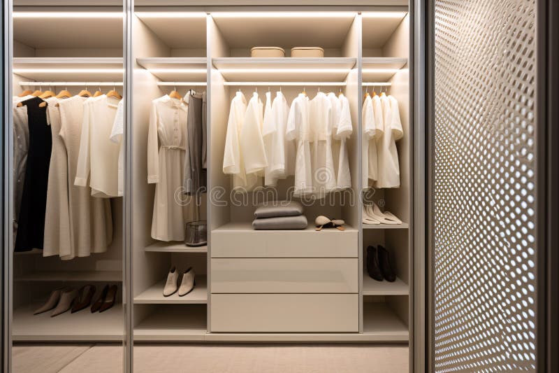 Modern White Walk in Closet, Minimal Walk in Wardrobe Interior Design ...