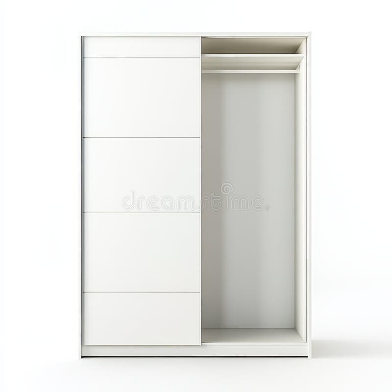 A Modern White Wardrobe with Sliding Doors and Open Storage Space Stock ...