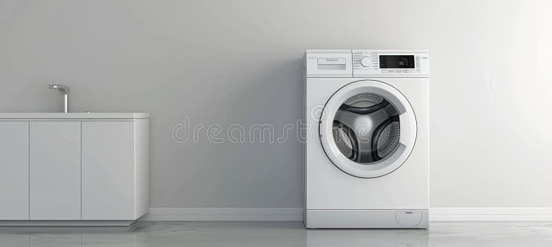 Modern White Washing Machine with Black Led Display in Minimalist ...
