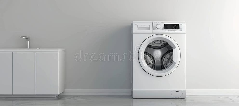 Modern White Washing Machine with Black Led Display in Minimalist ...