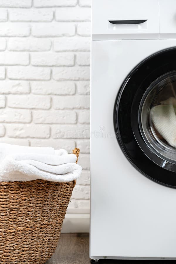 Modern White Washing Machine Close Up Photo Stock Photo - Image of ...