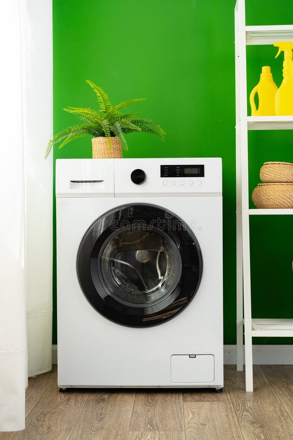 Modern White Washing Machine Close Up Photo Stock Photo - Image of ...