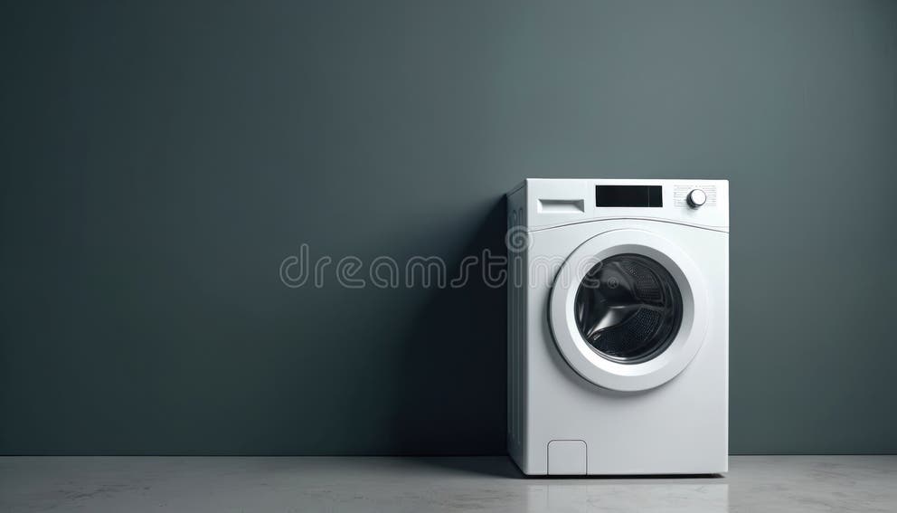 Modern White Washing Machine with Front Loading Design. Features ...