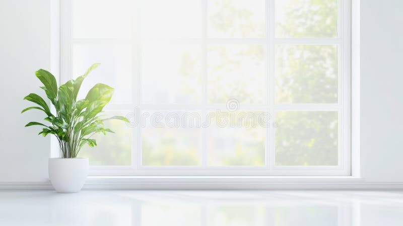 Modern White Window with Greenery in Bright Daylight Creating an Airy ...