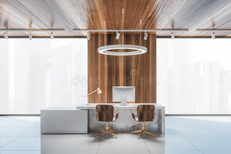 Modern White and Wooden CEO Office Interior Stock Illustration ...