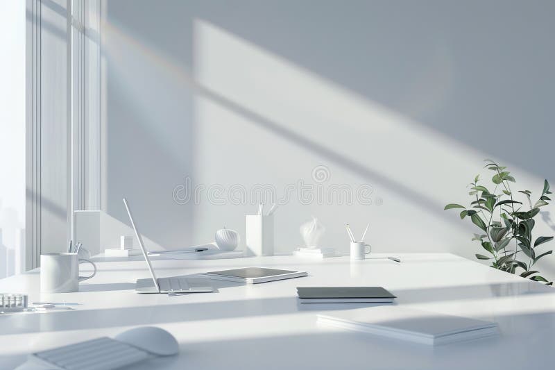 Modern Workspace with Notebook, Office Desktop, Businessman Work Desk ...