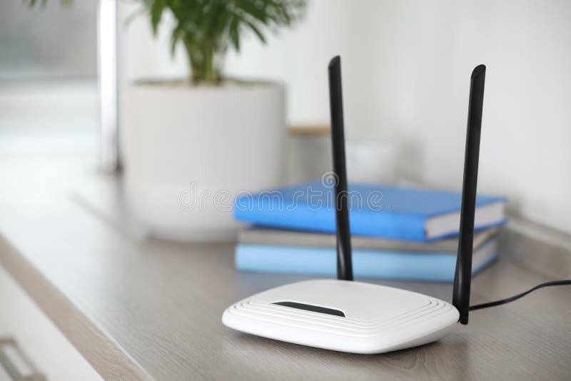 Modern Router and Laptop on Wooden Table, Flat Lay Stock Image - Image ...