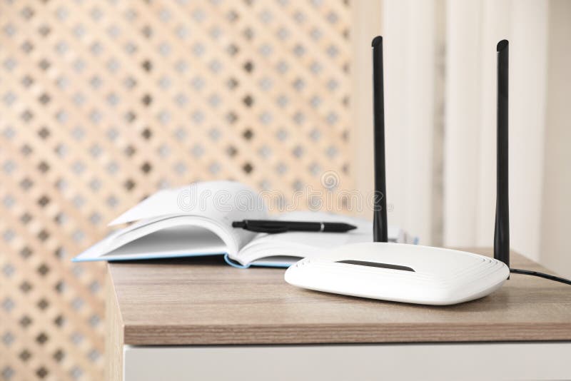 Modern Router and Laptop on Wooden Table, Flat Lay Stock Image - Image ...