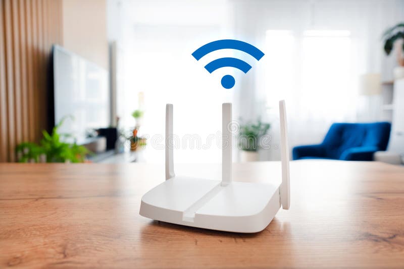Modern Wi-fi Router on Light Table in Room Stock Image - Image of ...