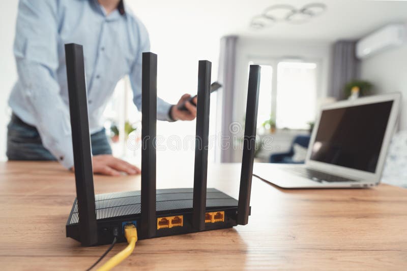 Modern Wi-fi Router on Light Table in Room Stock Image - Image of ...