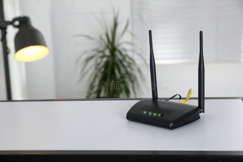 Modern Router and Laptop on Wooden Table, Flat Lay Stock Image - Image ...