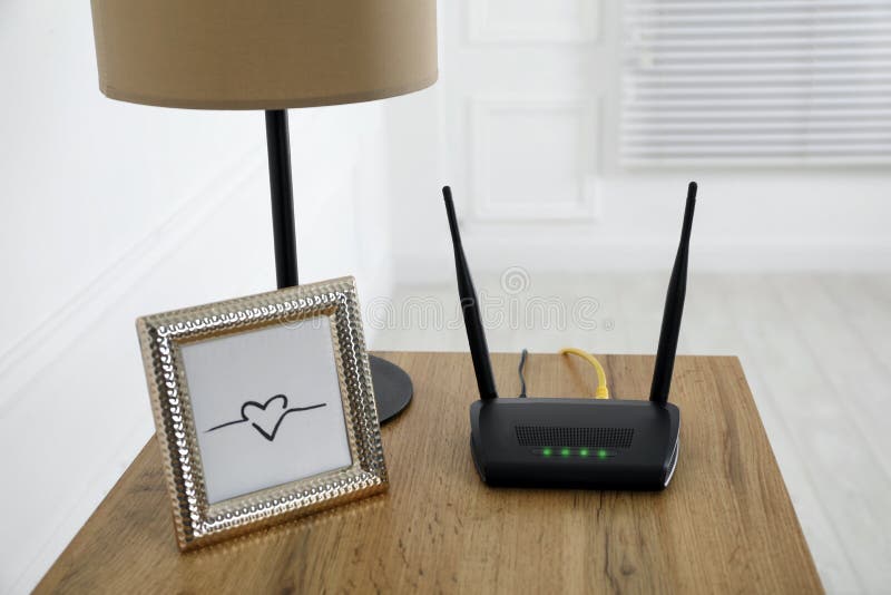 Modern Router and Laptop on Wooden Table, Flat Lay Stock Image - Image ...