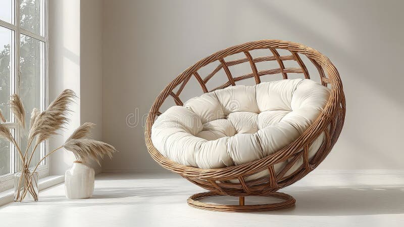 Modern Wicker Lounge Chair in Sunlit Room Stock Image - Image of wooden ...