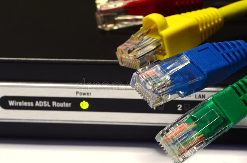 Modern WiFi Modem Router ADSL with LAN Cable Rj45. Stock Image - Image ...