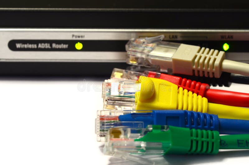 Modern WiFi Modem Router ADSL with LAN Cable Rj45. Stock Photo - Image ...