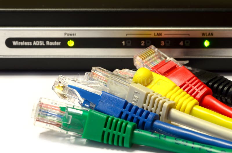 Modern WiFi Modem Router ADSL with LAN Cable Rj45. Stock Photo - Image ...