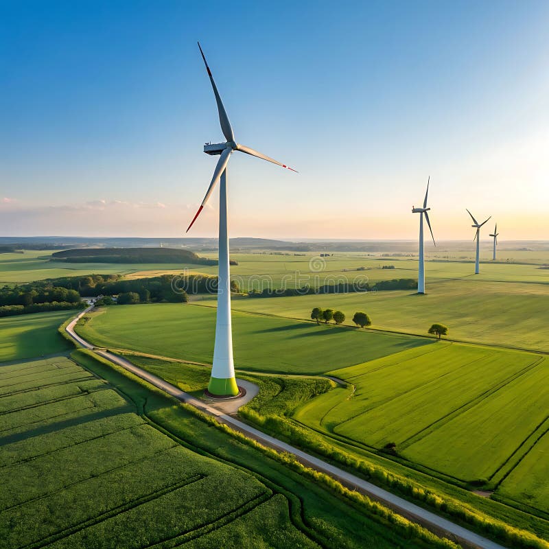 Modern Wind Farm with Turbines and Fields Stock Illustration ...